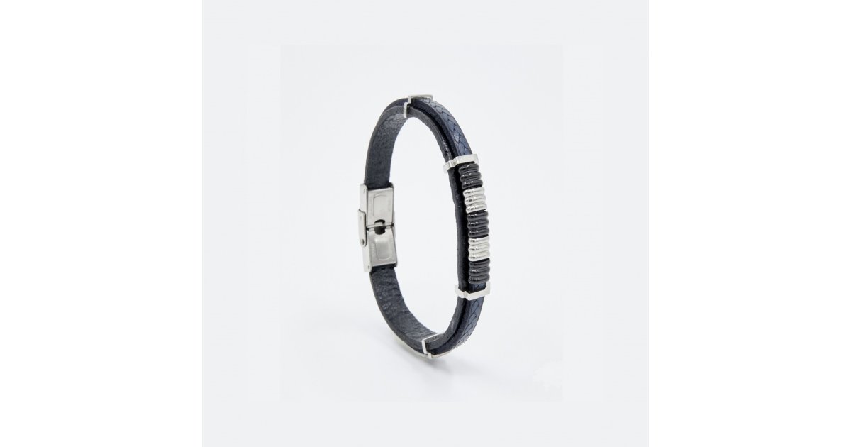 Pulseira aço e pele